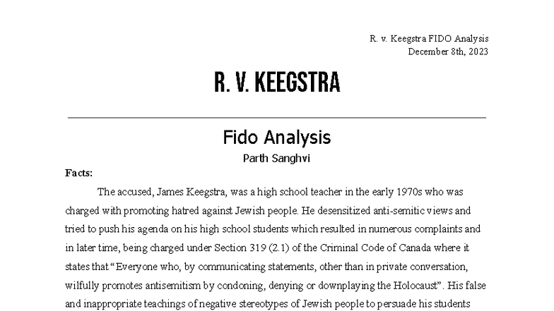 R. v. Keegstra - FIDO Analysis: Examining Hate Speech and Freedom of ...