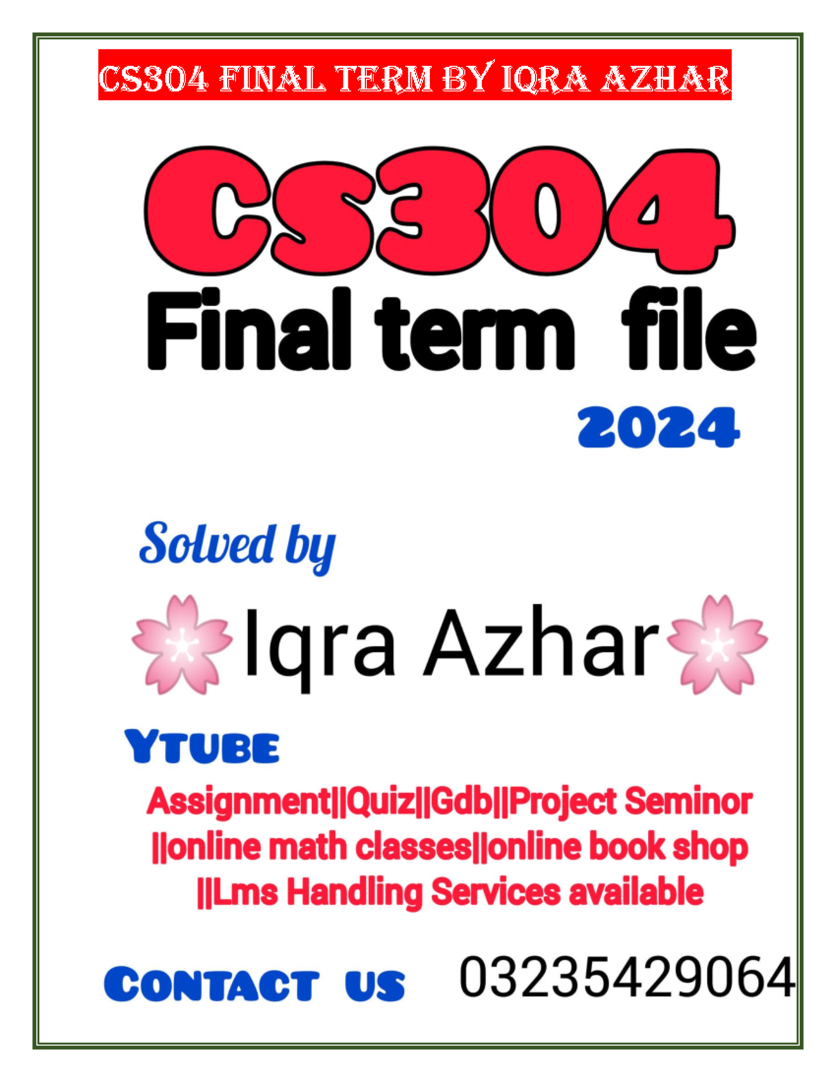 Cs304 Final Term Study Guide by Iqra Azhar - Studocu