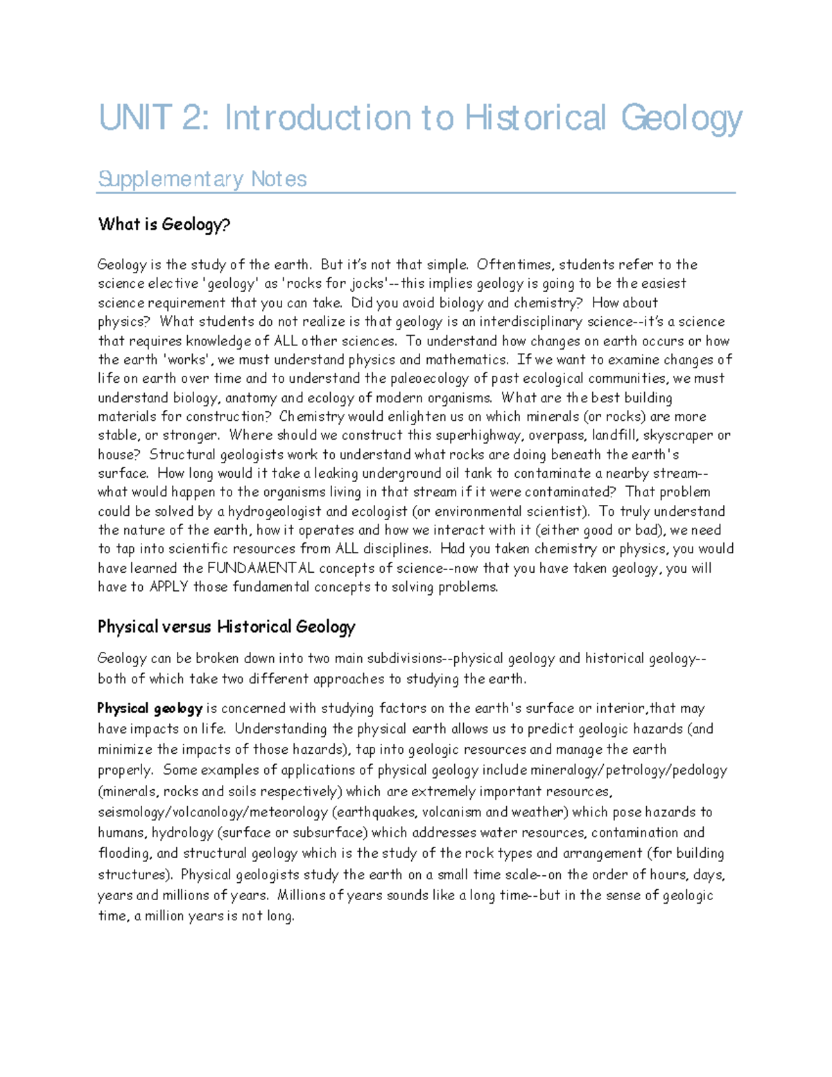 UNIT 2: Intro to Historical Geology - Supplementary Notes - Studocu