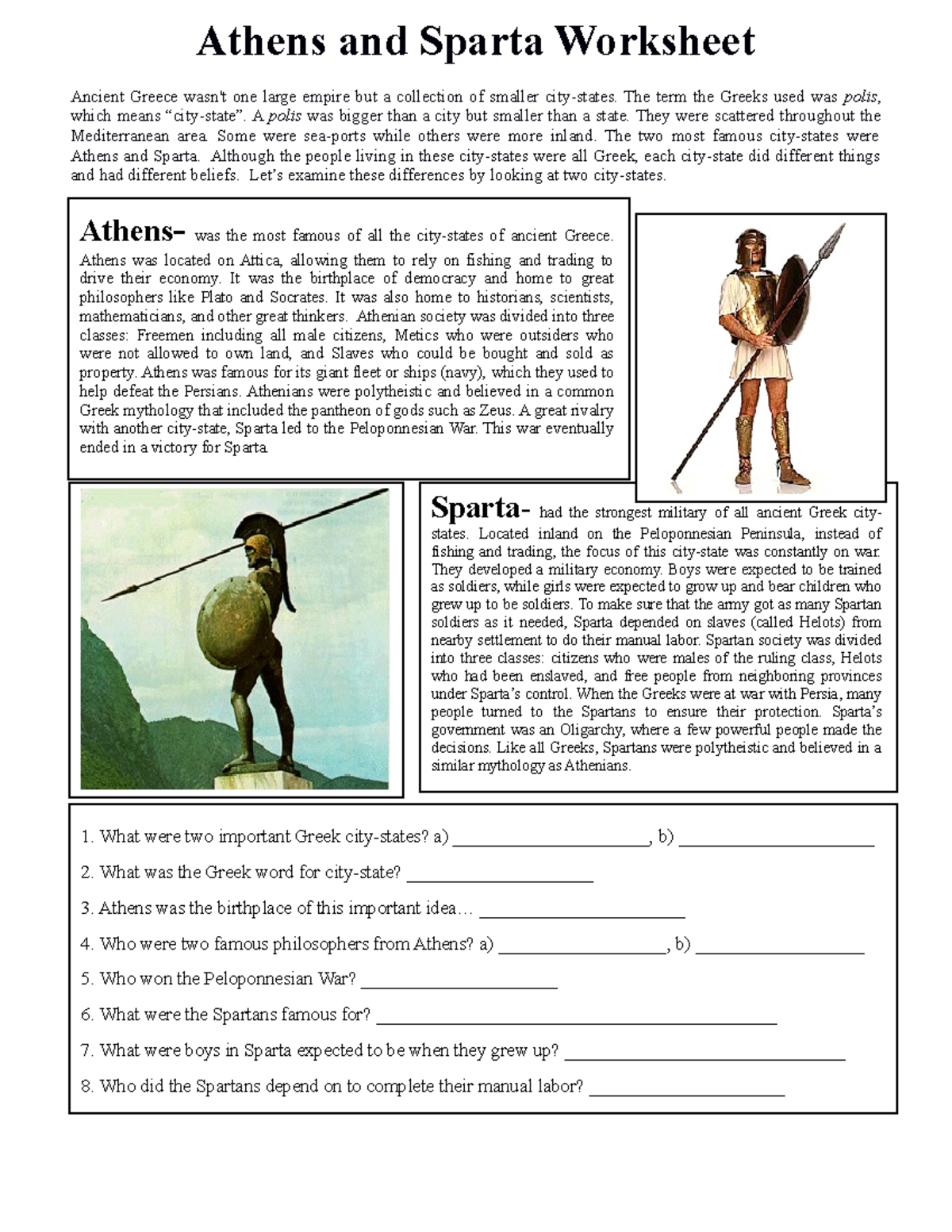 Athens And Sparta Government Comparison