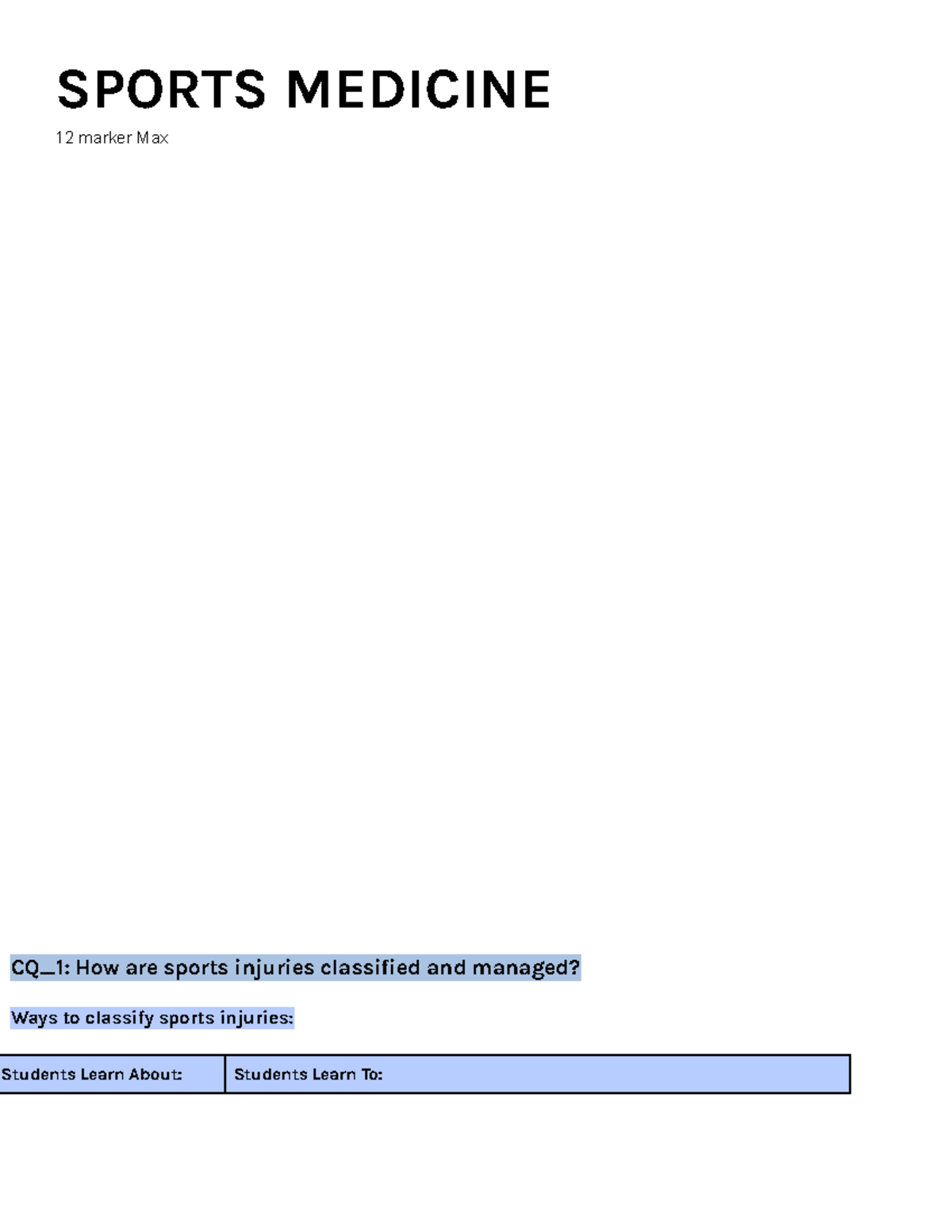 Sports Medicine PDHPE Notes: Classifying and Managing Injuries - Studocu