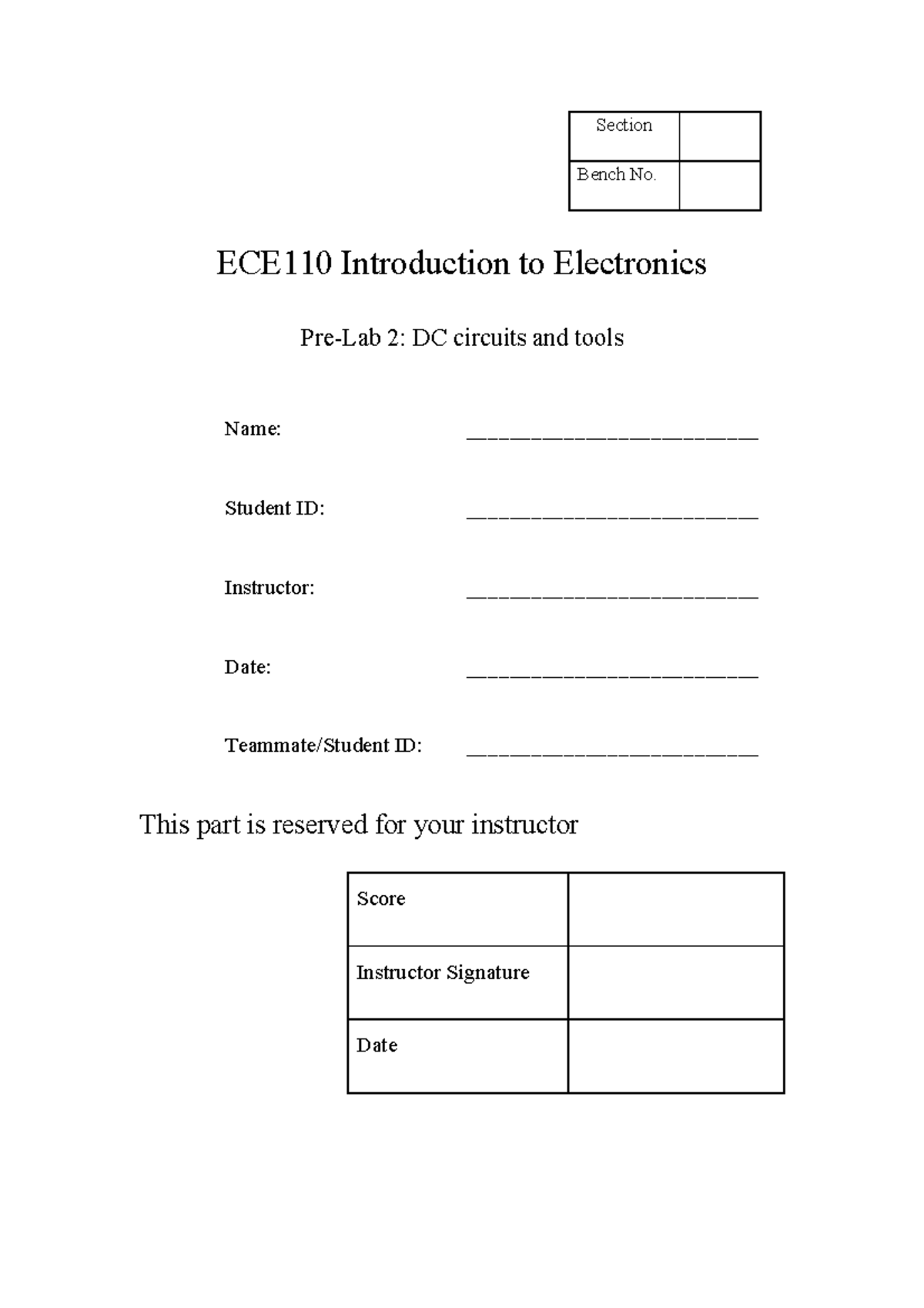 Pre-Experiment 2: ECE110 Introduction to Electronics - DC Circuits ...