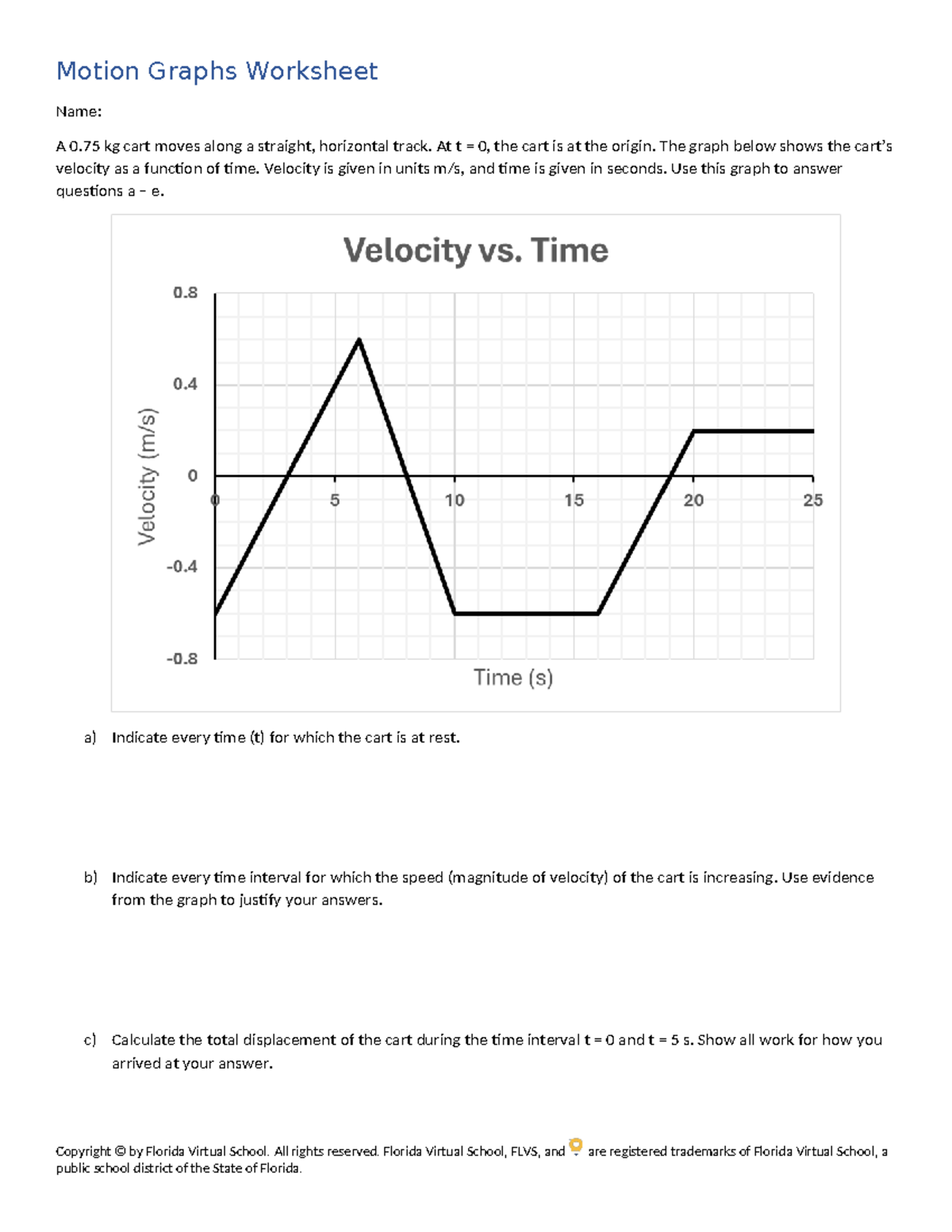 Motion Graphs Worksheet: Analyzing Velocity and Displacement - Studocu