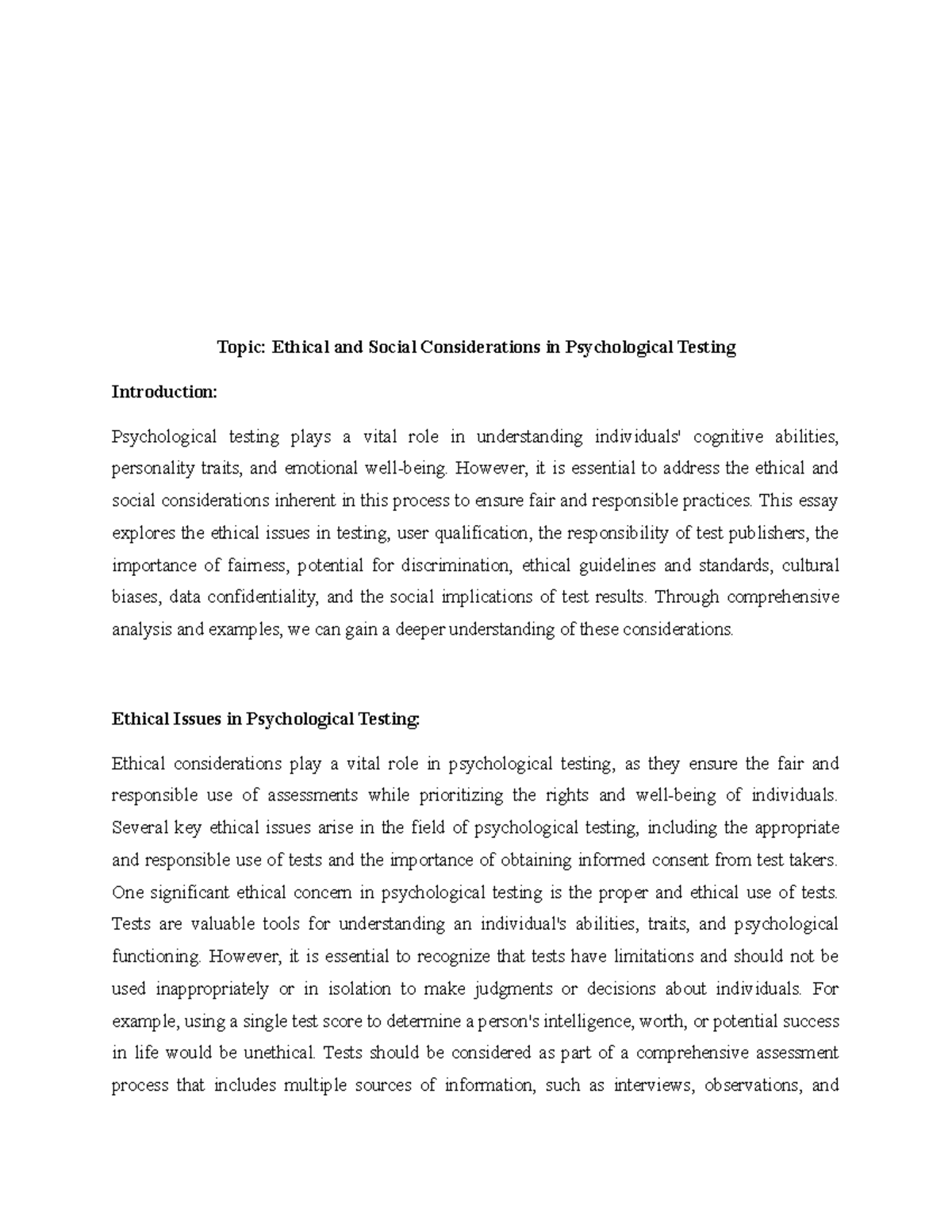 Ethical Considerations in Psychological Testing: A Comprehensive ...