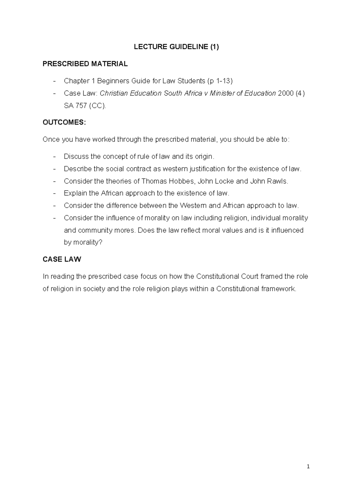 Law 101 - Lecture Guidelines and Notes on Legal Concepts - Studocu