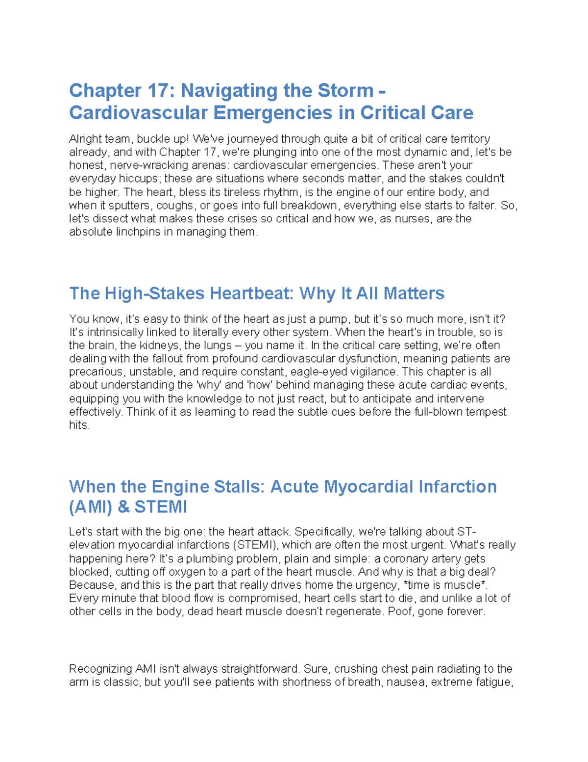 Critical Care Insights: Chapter 17 - Cardiovascular Emergencies - Studocu