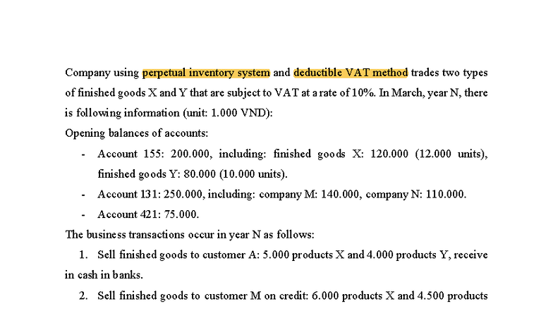 Perpetual Inventory & VAT Method Analysis - Ex 12 - Studocu