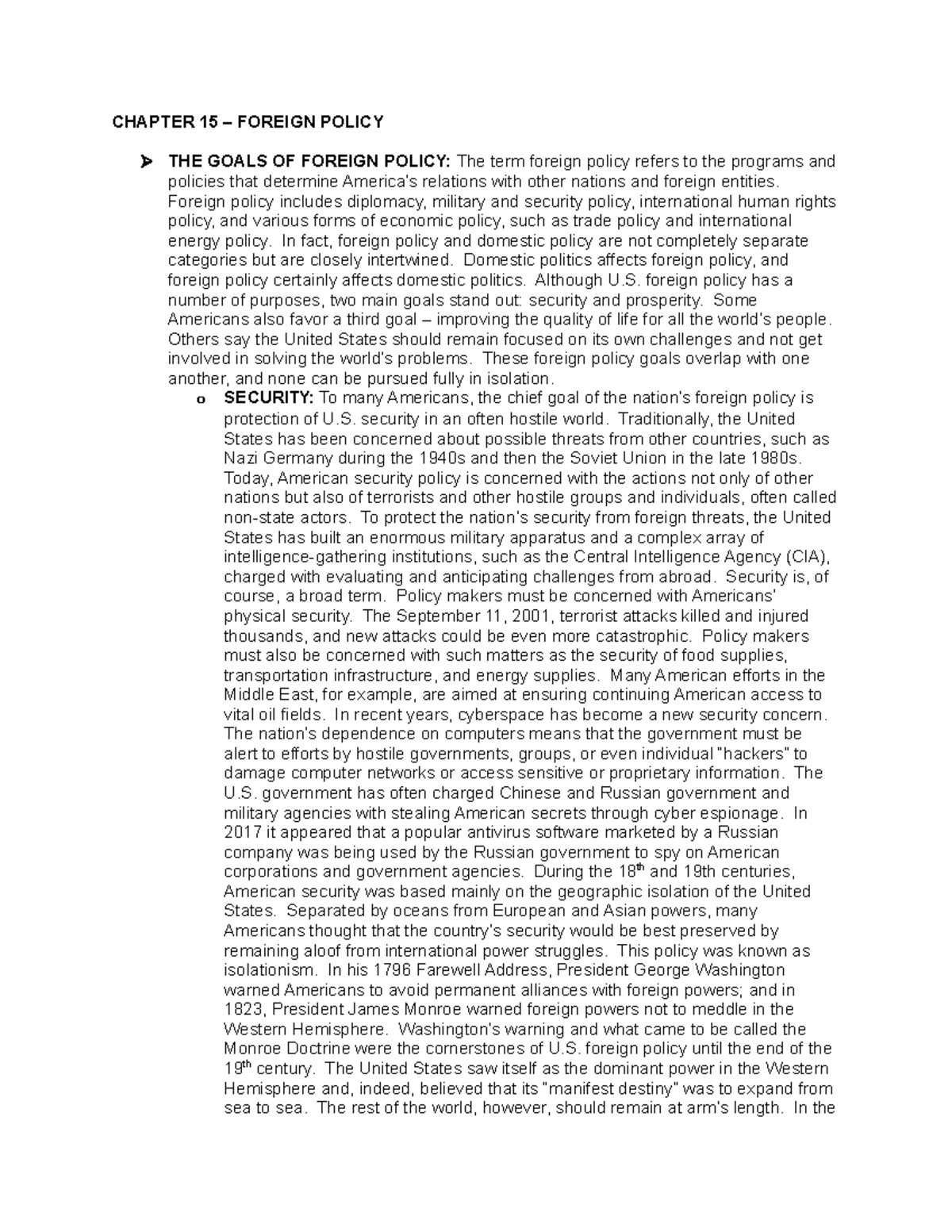 Chapter 15 Notes: Analyzing U.S. Foreign Policy Goals and Strategies ...