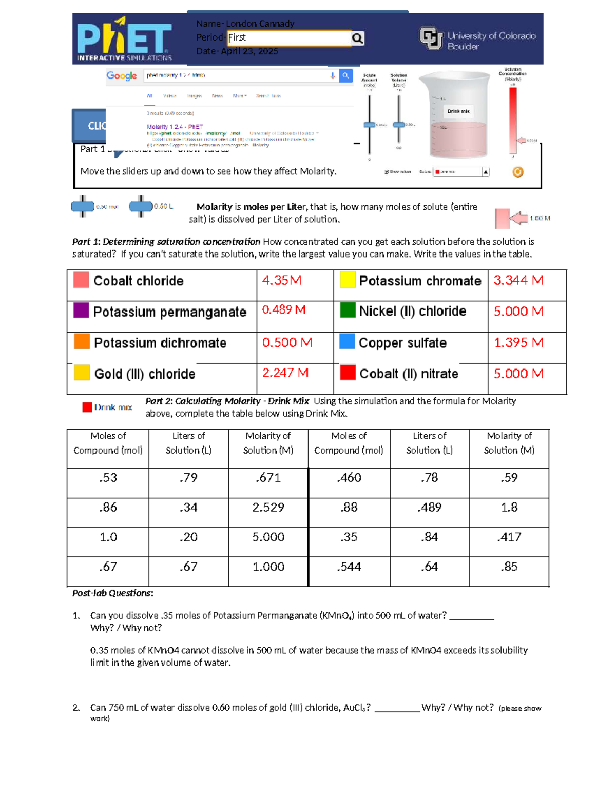 PhET Molarity Simulation Guide - London Cannady (April 2025) - Studocu
