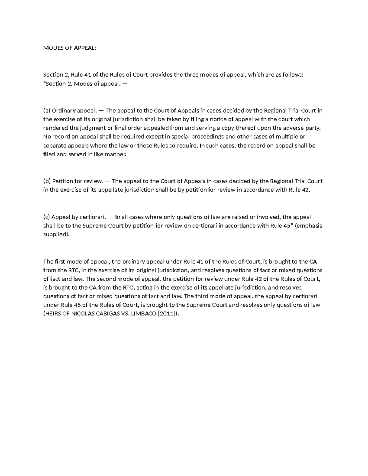 Modes of Appeal: Summary of Rules 41, 42, and 45 Explained - Studocu
