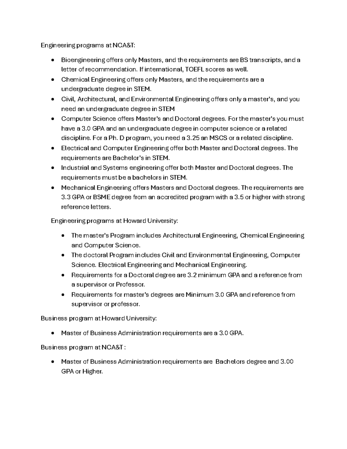 HW6 - Homework #6 - Engineering programs at NCA&T: - Bioengineering ...