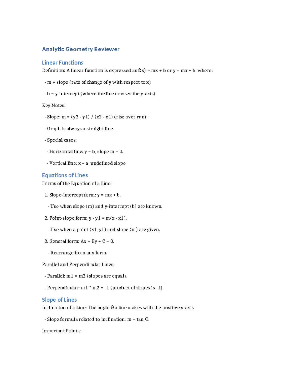 Analytic Geometry Reviewer - Analytic Geometry Reviewer Linear ...