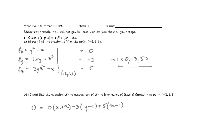 Math 2321 Summer 1 2024 Test 1 Practice Answers - Studocu