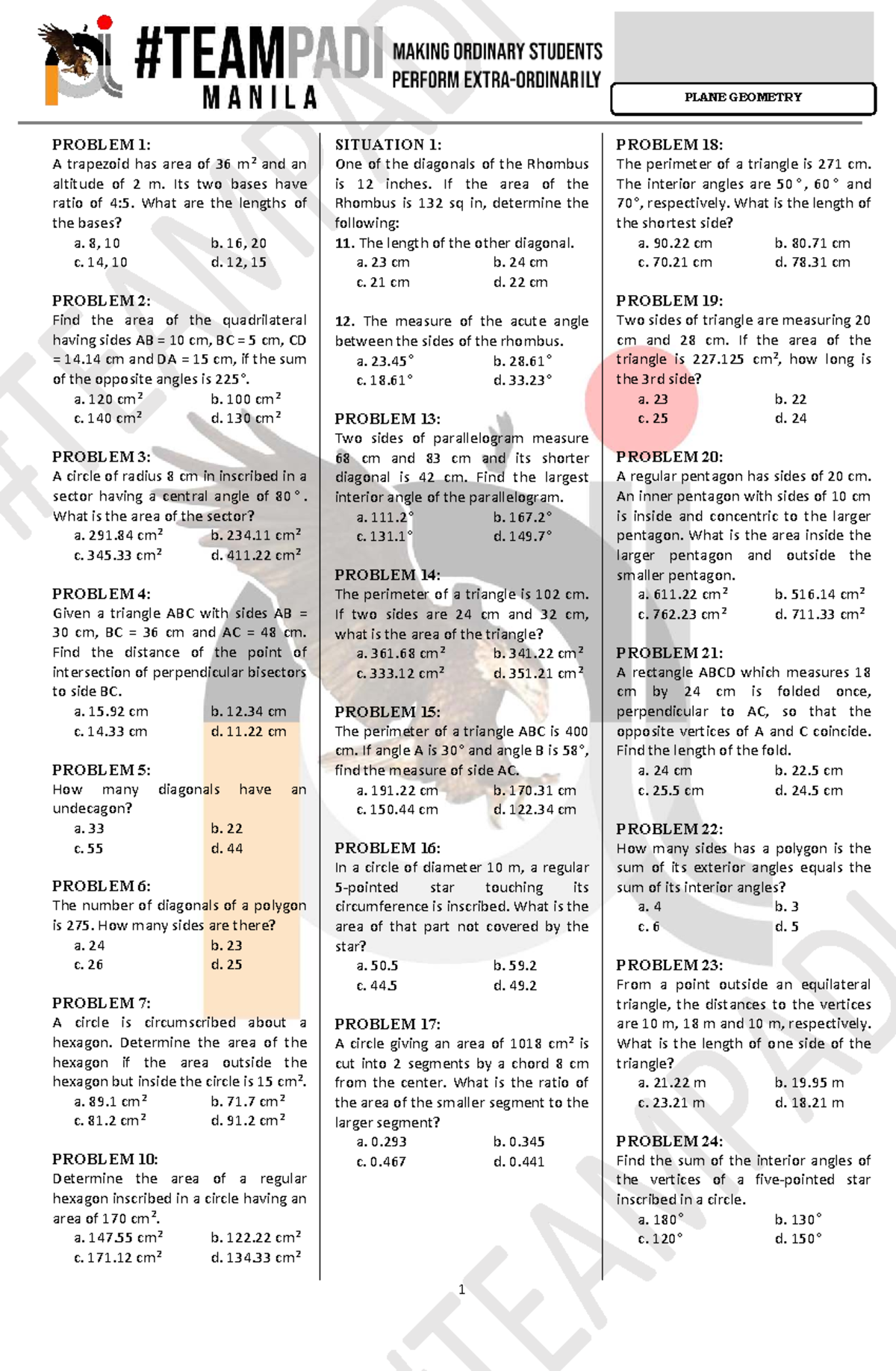 Post Test 3 - Plane Geometry Problems and Solutions - Studocu