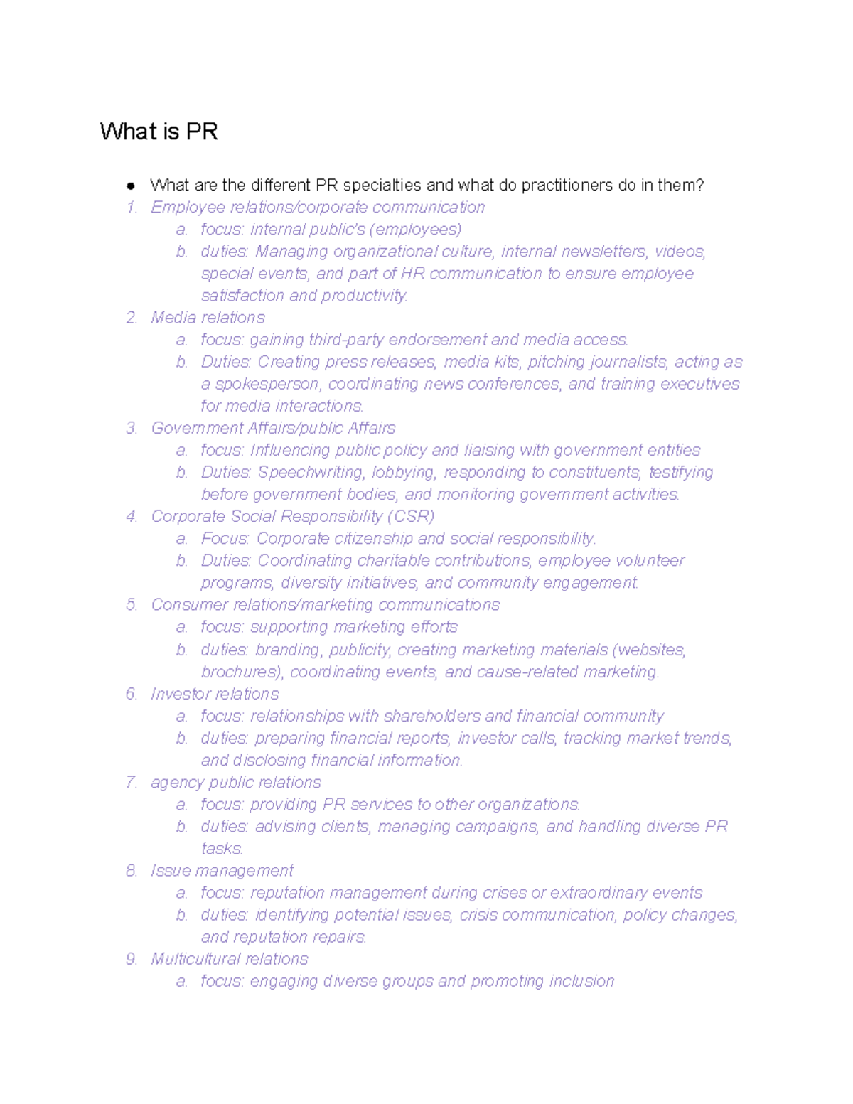 PR Exam 1 Study Guide: Key Concepts & Specialties Overview - Studocu