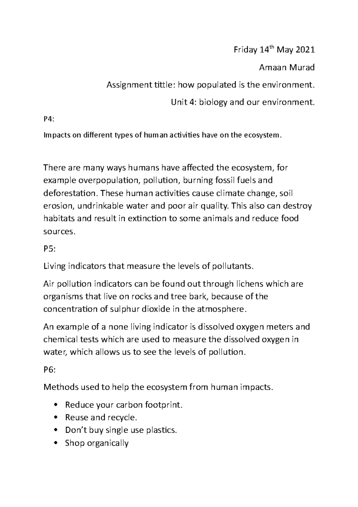 Unit 4 Biology: Human Impact on Ecosystems and Solutions - Studocu