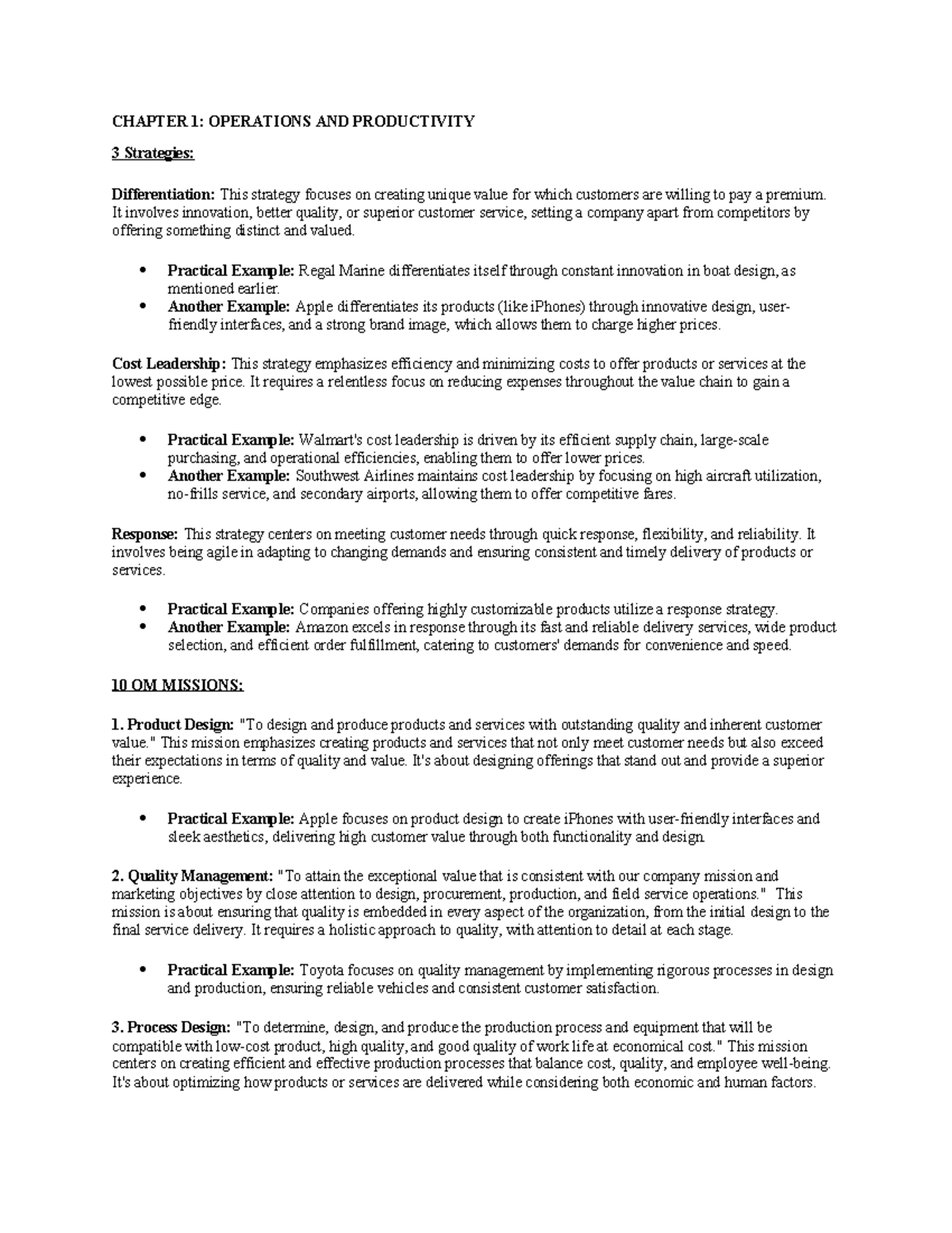 CHAPTER 1: OPERATIONS AND PRODUCTIVITY - Strategies for Success in OM ...