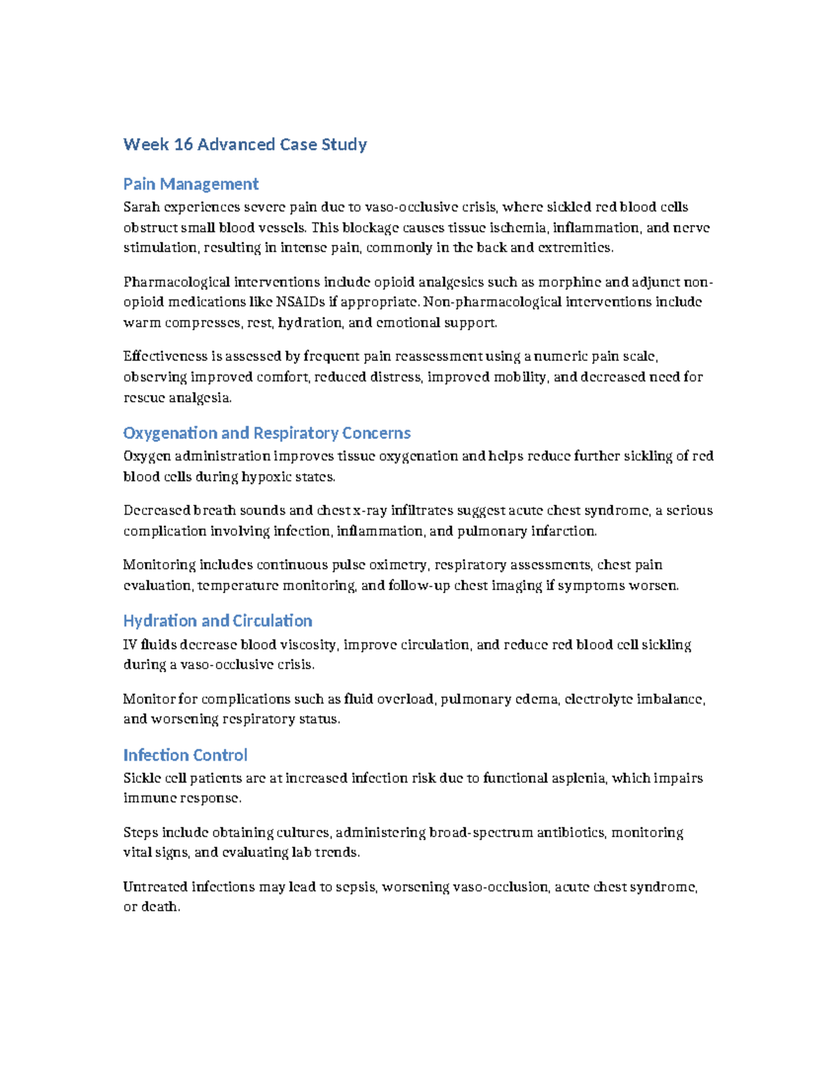 Advanced Case Study: Pain Management in Sickle Cell Crisis - Studocu