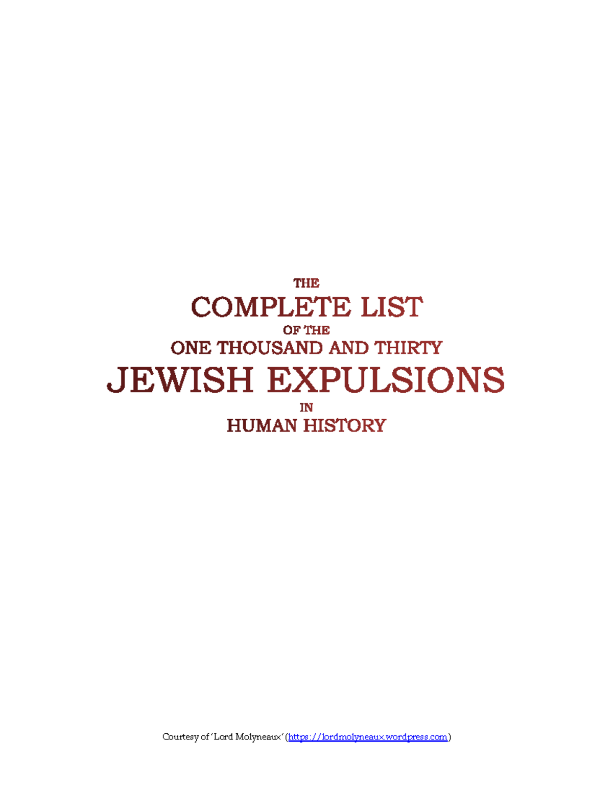 The Complete List of 1,030 Jewish Expulsions Throughout History - Studocu