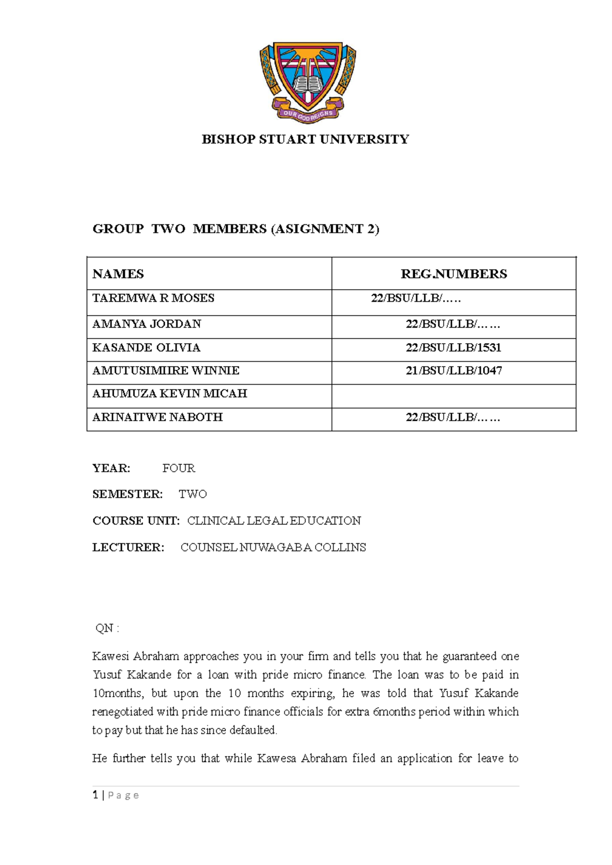 CLE 2nd Sem Group Assignment 2 - Clinical Legal Education Checklist ...