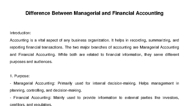 Managerial vs Financial Accounting: Key Differences Explained - Studocu