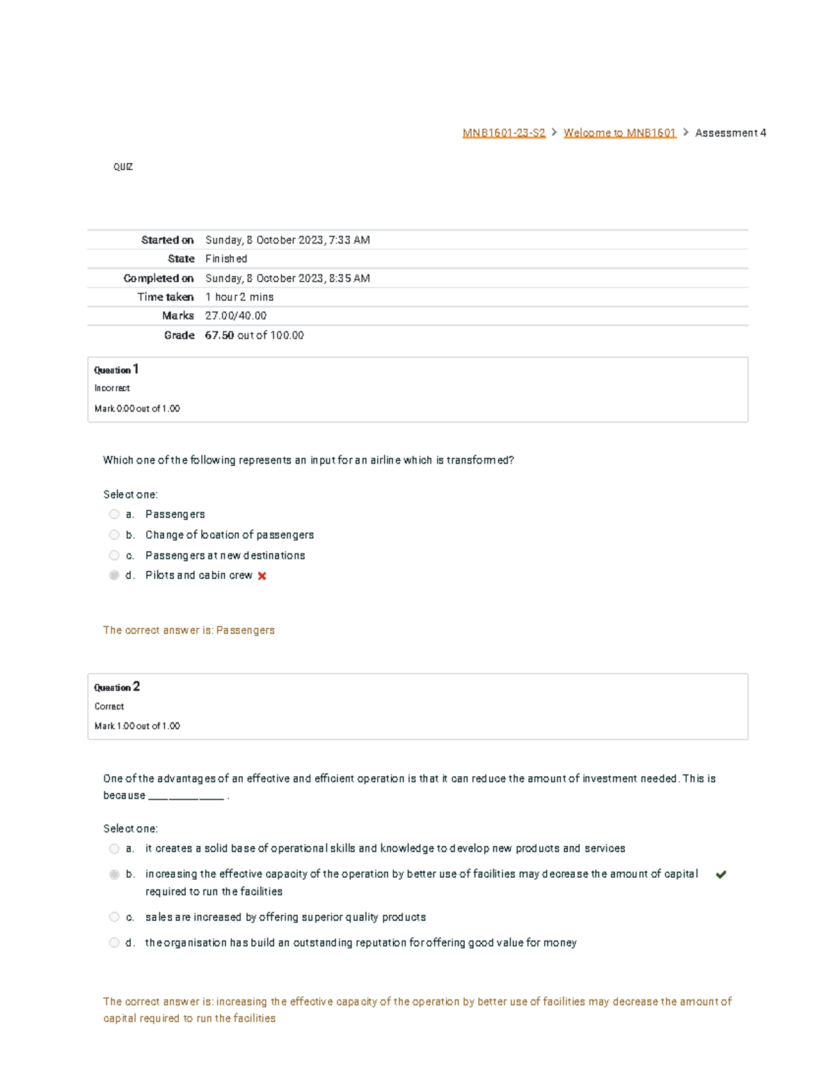 MNB1601 Assessment 4 Review Notes and Results Summary - Studocu