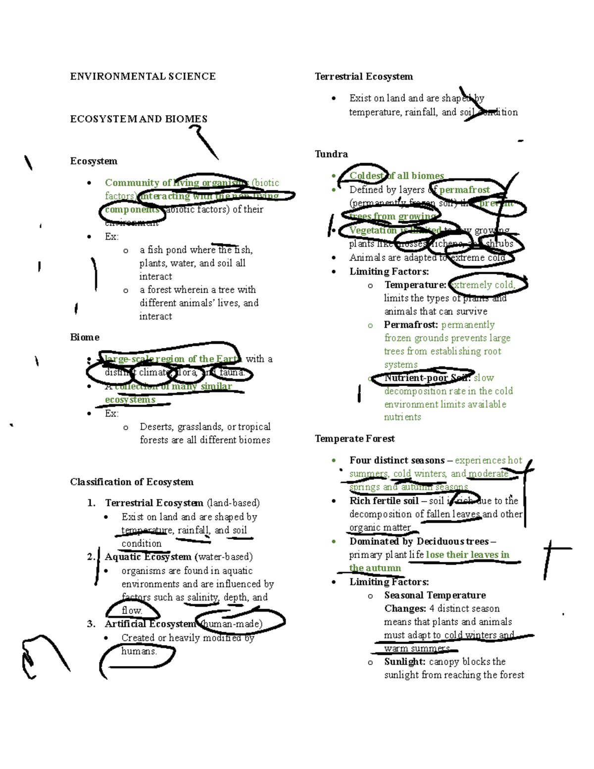 Environmental Science: Terrestrial Ecosystems and Biomes Overview - Studocu
