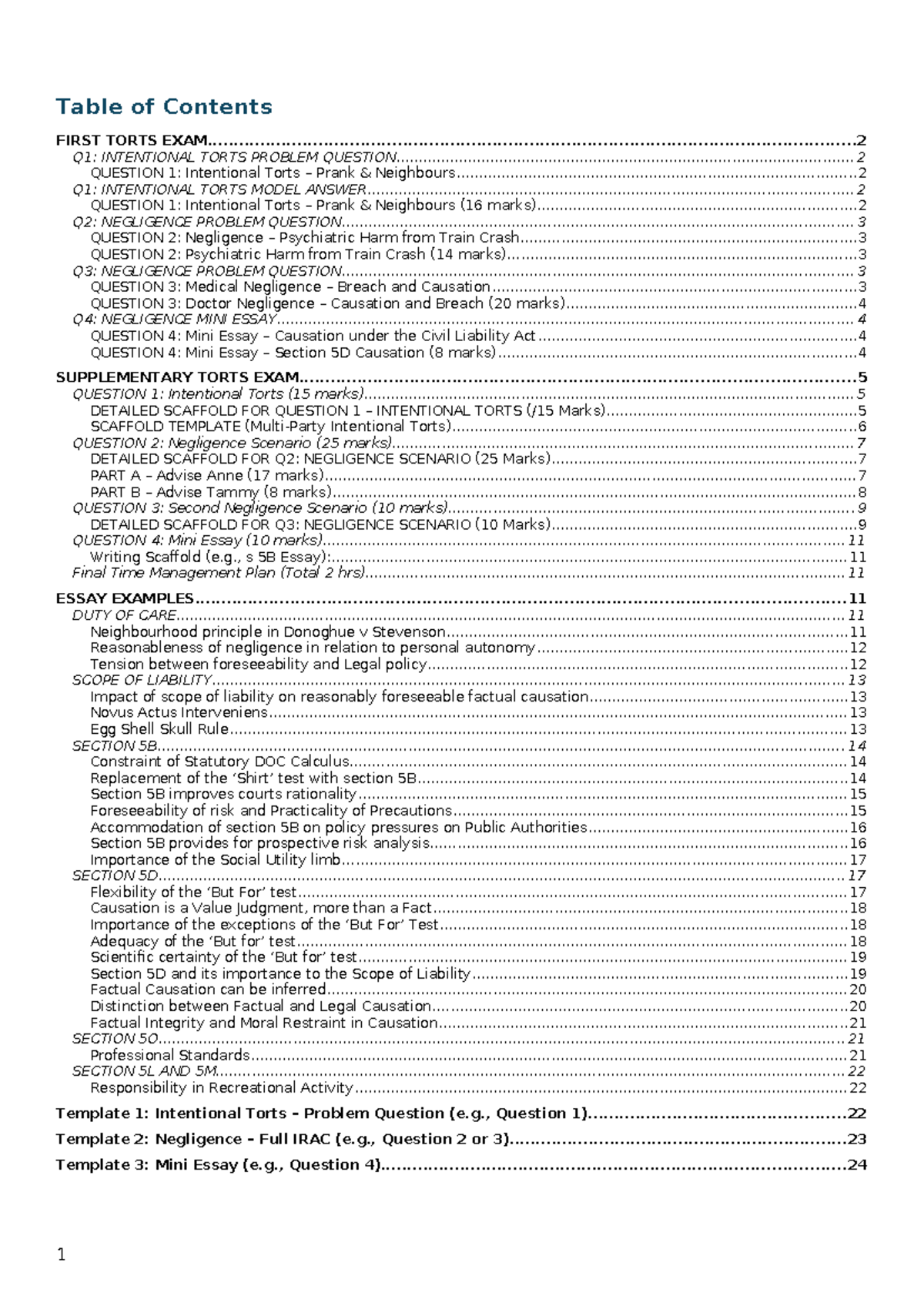 TORTS 101: Practice Questions & Model Answers for Final Exam - Studocu