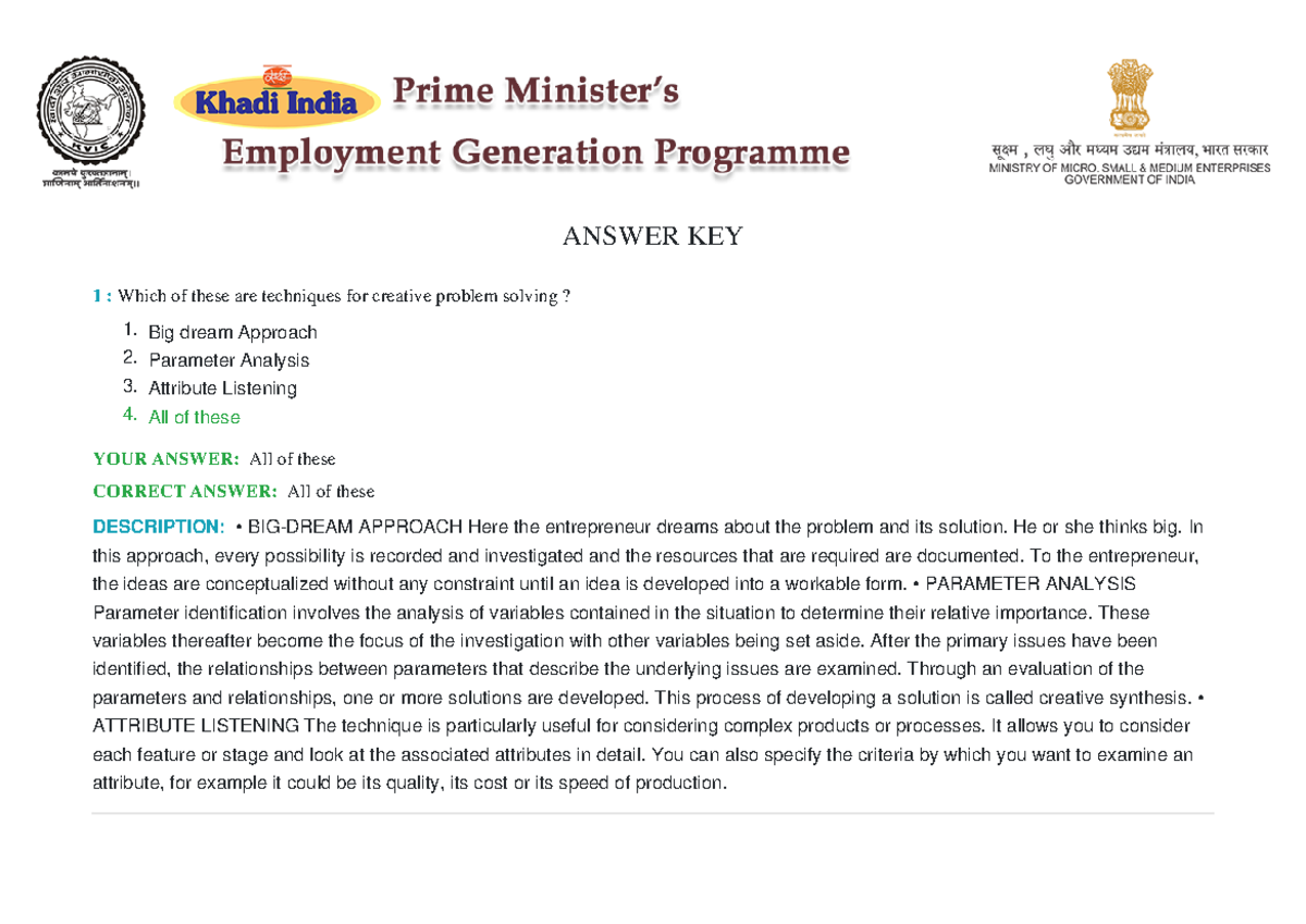 EDP Module II Assessment Answer Key: Creative Problem Solving ...