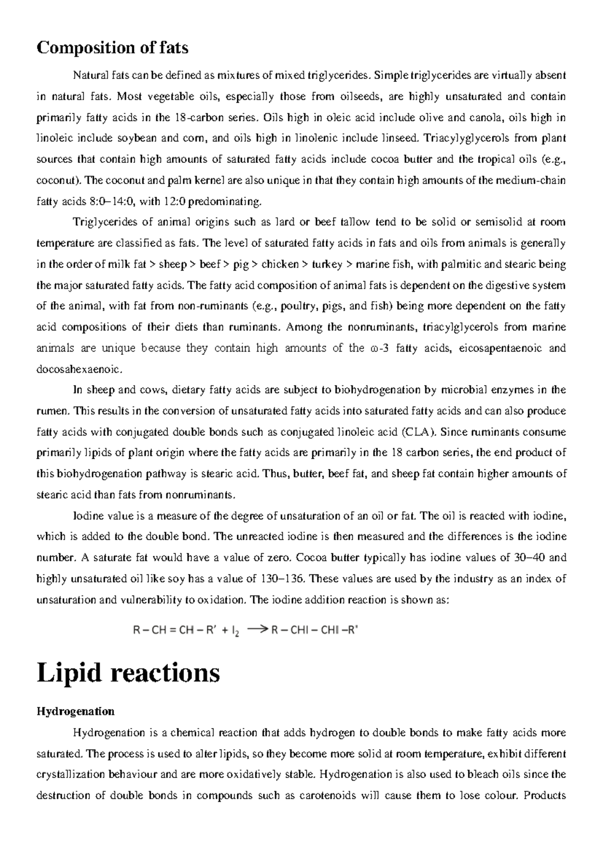 Lipid Composition and Reactions: A Comprehensive Overview (LIP 101 ...