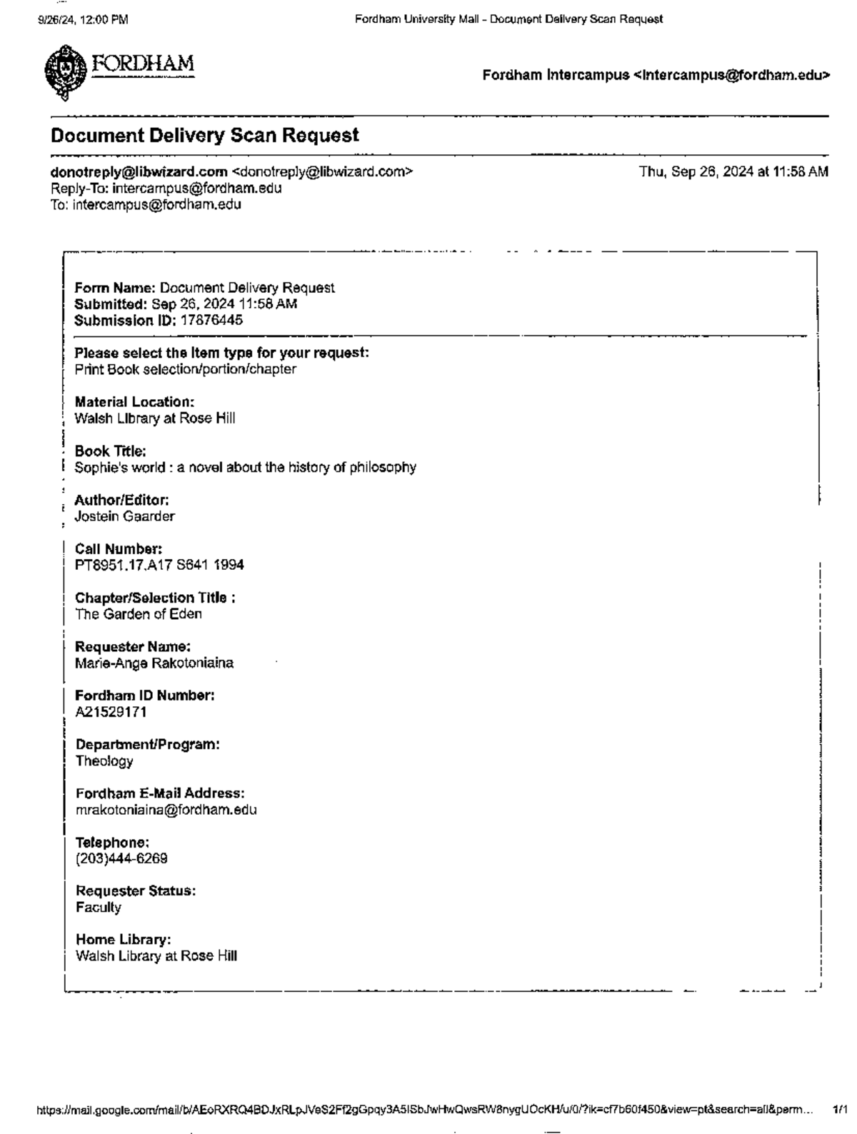 Fordham University Theology Essay: Sophie’s World & The Garden of Eden ...