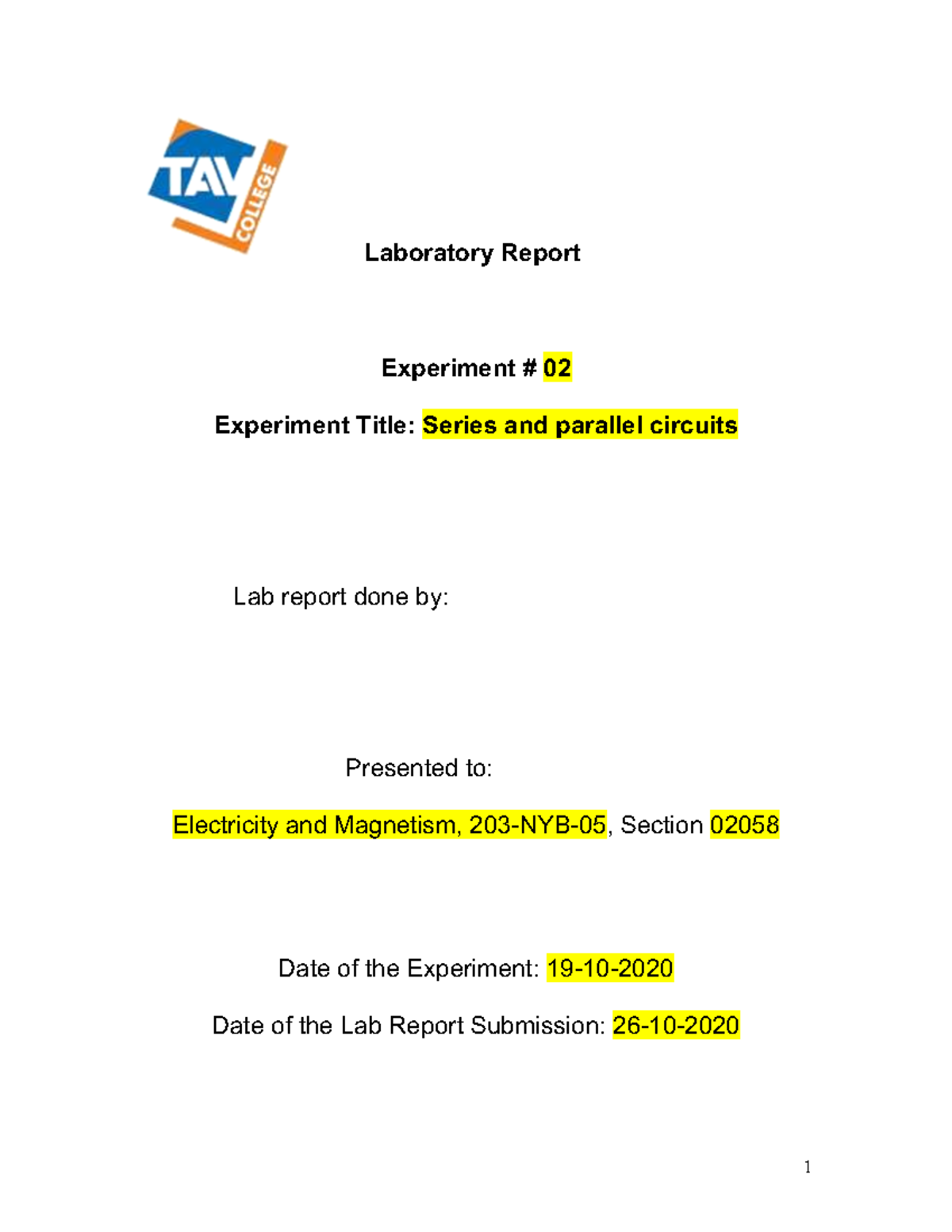 E&M LAB2 - Series and Parallel Circuits Lab Report - Studocu