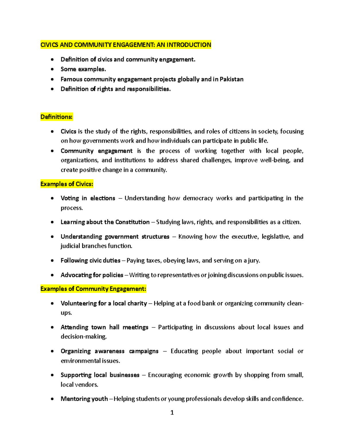 CIVICS 101: Intro to Rights, Responsibilities & Community Engagement ...