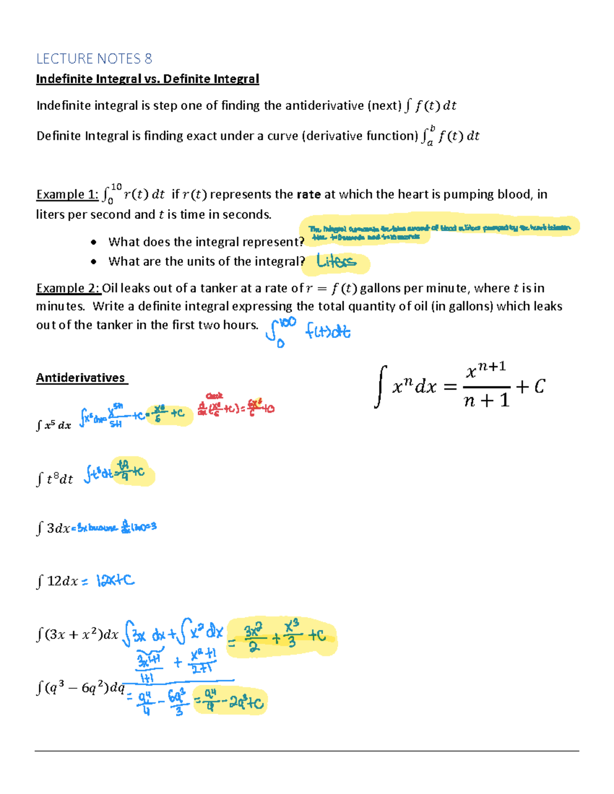 Lecture+Notes+8+Antiderivatives - LECTURE NOTES 8 Indefinite Integral ...