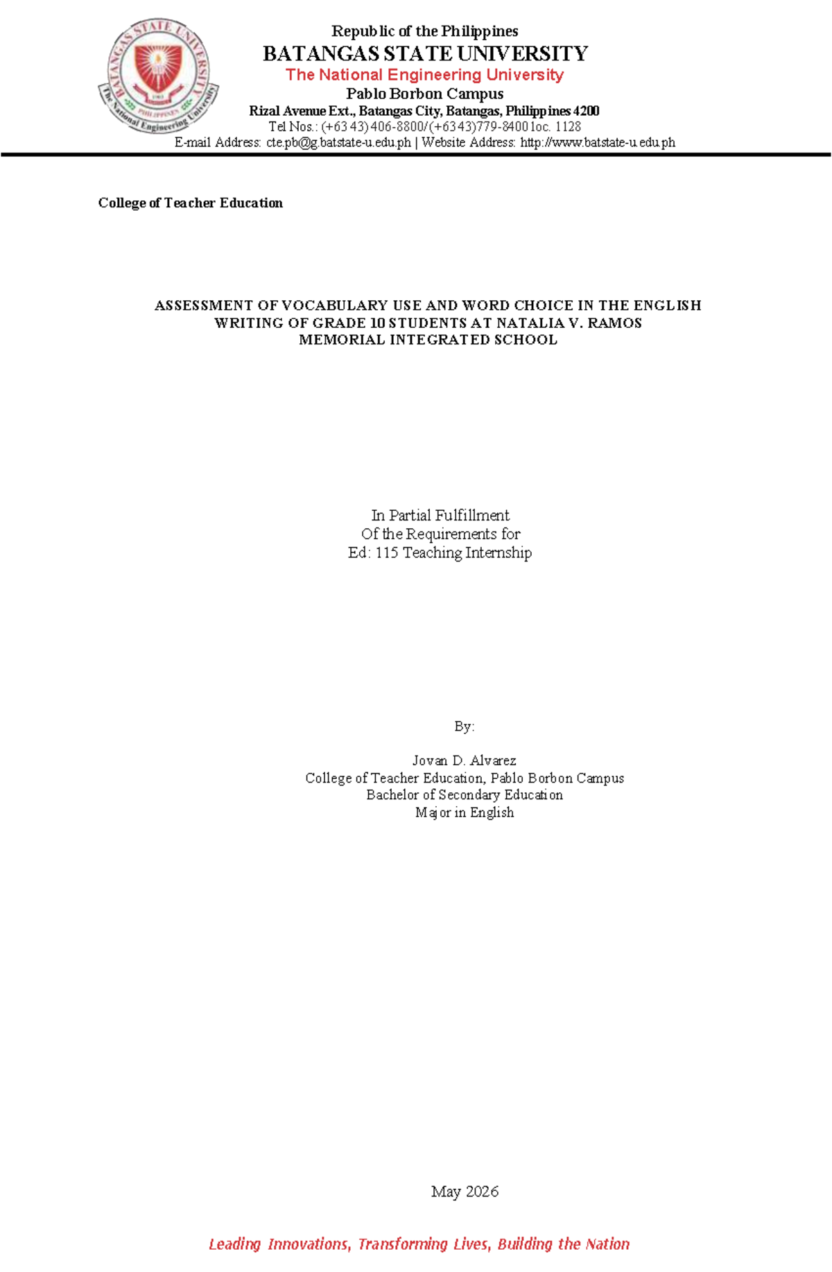 Assessment of Vocabulary Use and Word Choice in English Writing of ...