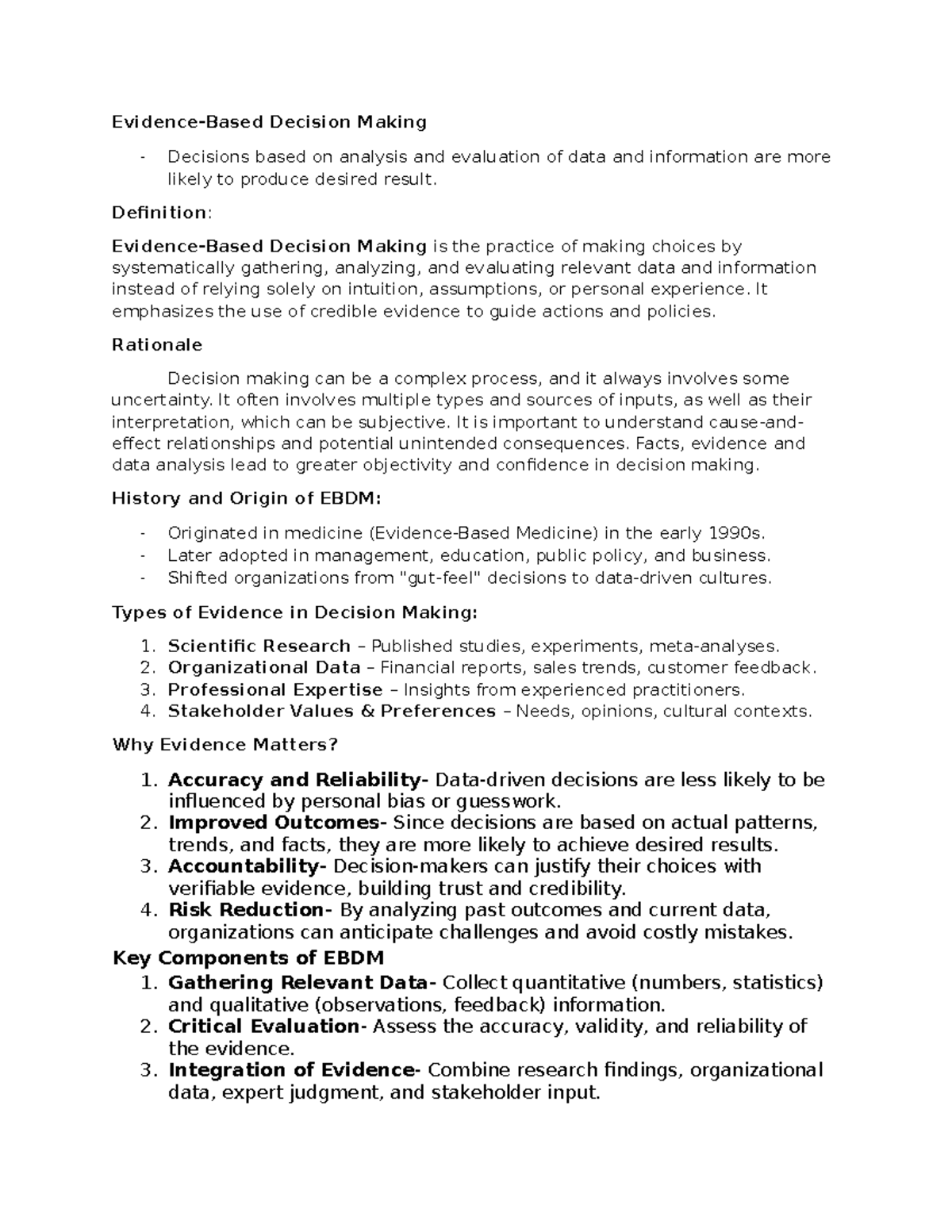 EBDM-TQM Report: Evidence-Based Decision Making Insights - Studocu