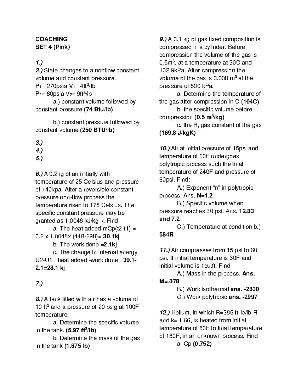 Coaching SET 4 (PINK) - Thermodynamics Problem Solutions - Studocu