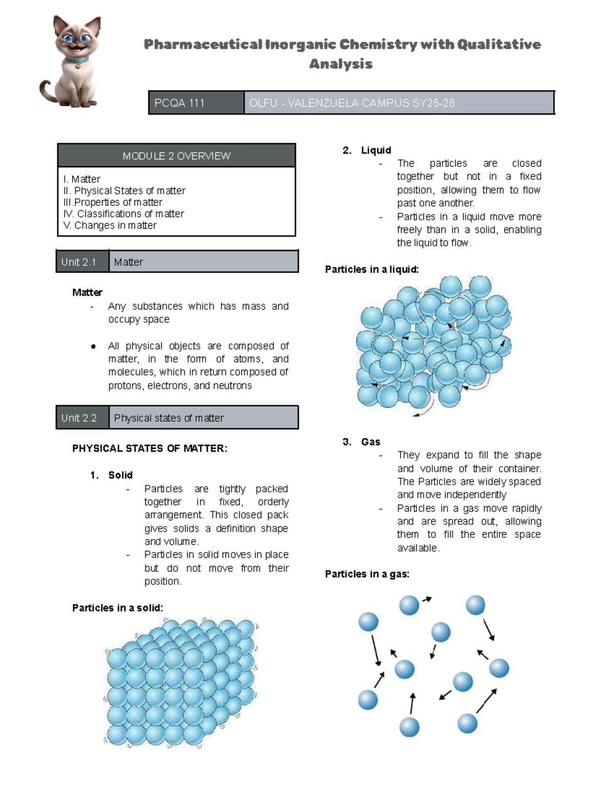 PCQA 111 - Pharmaceutical Inorganic Chemistry Module 2 Overview - Studocu
