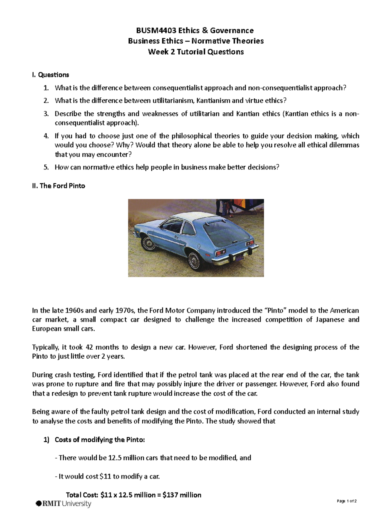 Week 2 Tutorial Questions - BUSM4403 Ethics & Governance Business ...