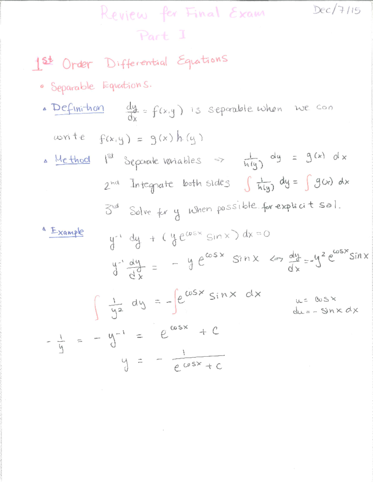 Review for Differential Equations Final Exam Prep (Part 1) - Studocu