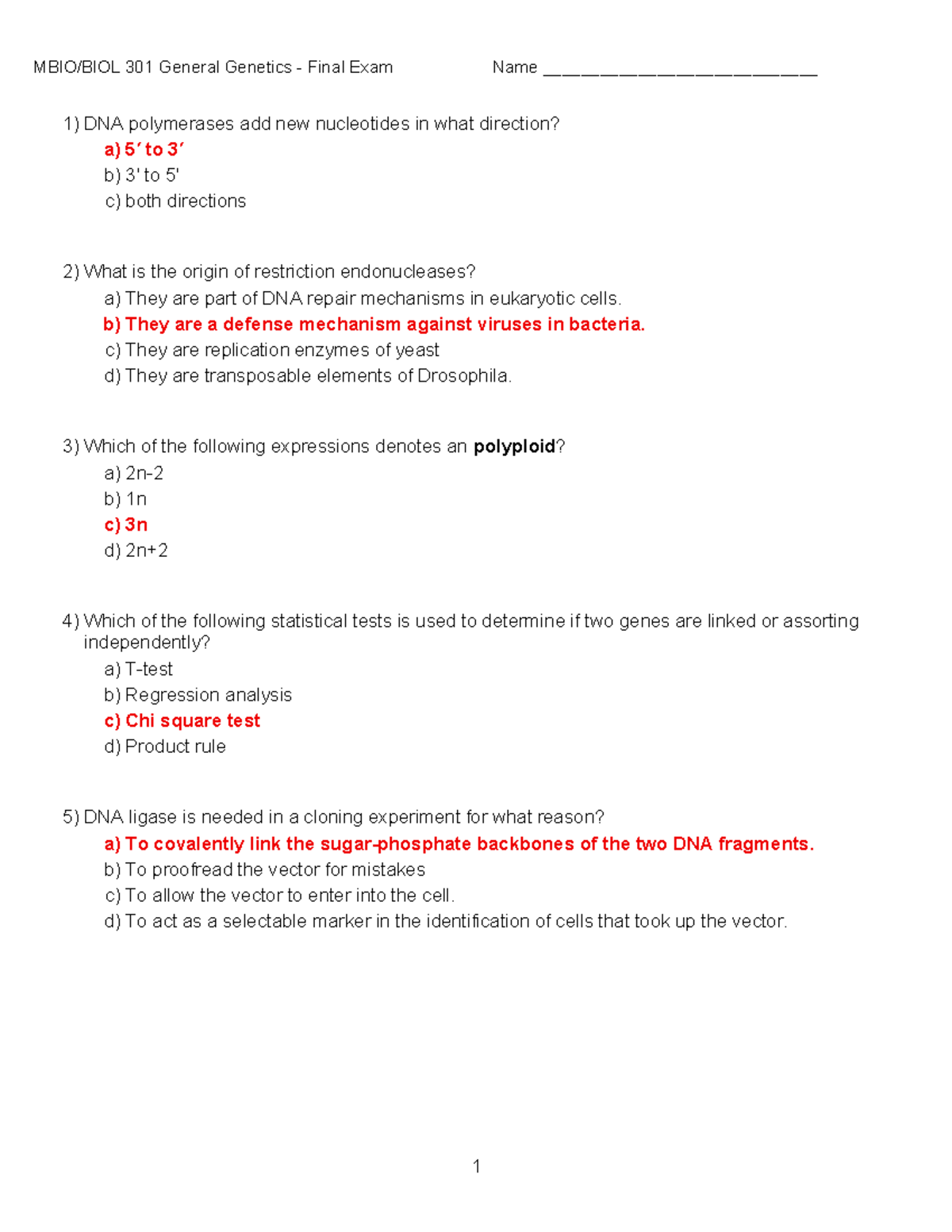 301 General Genetics Final Exam Key - Studocu