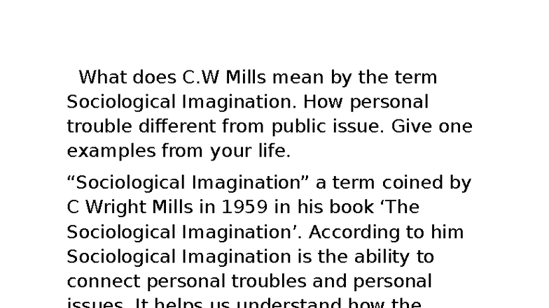 ISR 101: Understanding C.W. Mills' Sociological Imagination - Studocu