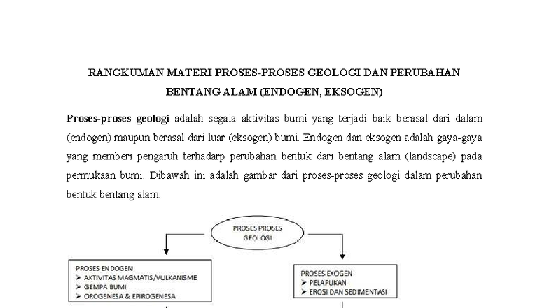 RANGKUMAN MATERI GEOLOGI: PROSES ENDOGEN DAN EKSOGEN - Studocu