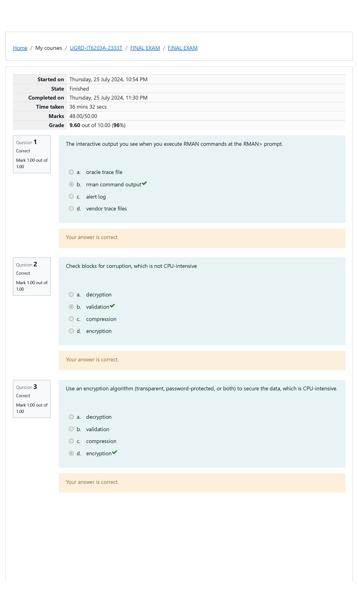 Final Exam Review for UGRD-IT6203A-2333T: ADMBMS Concepts and Solutions - Studocu