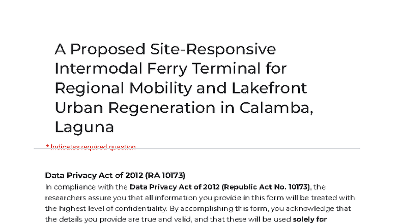 Proposed Ferry Terminal Development Survey for Calamba, Laguna - Studocu