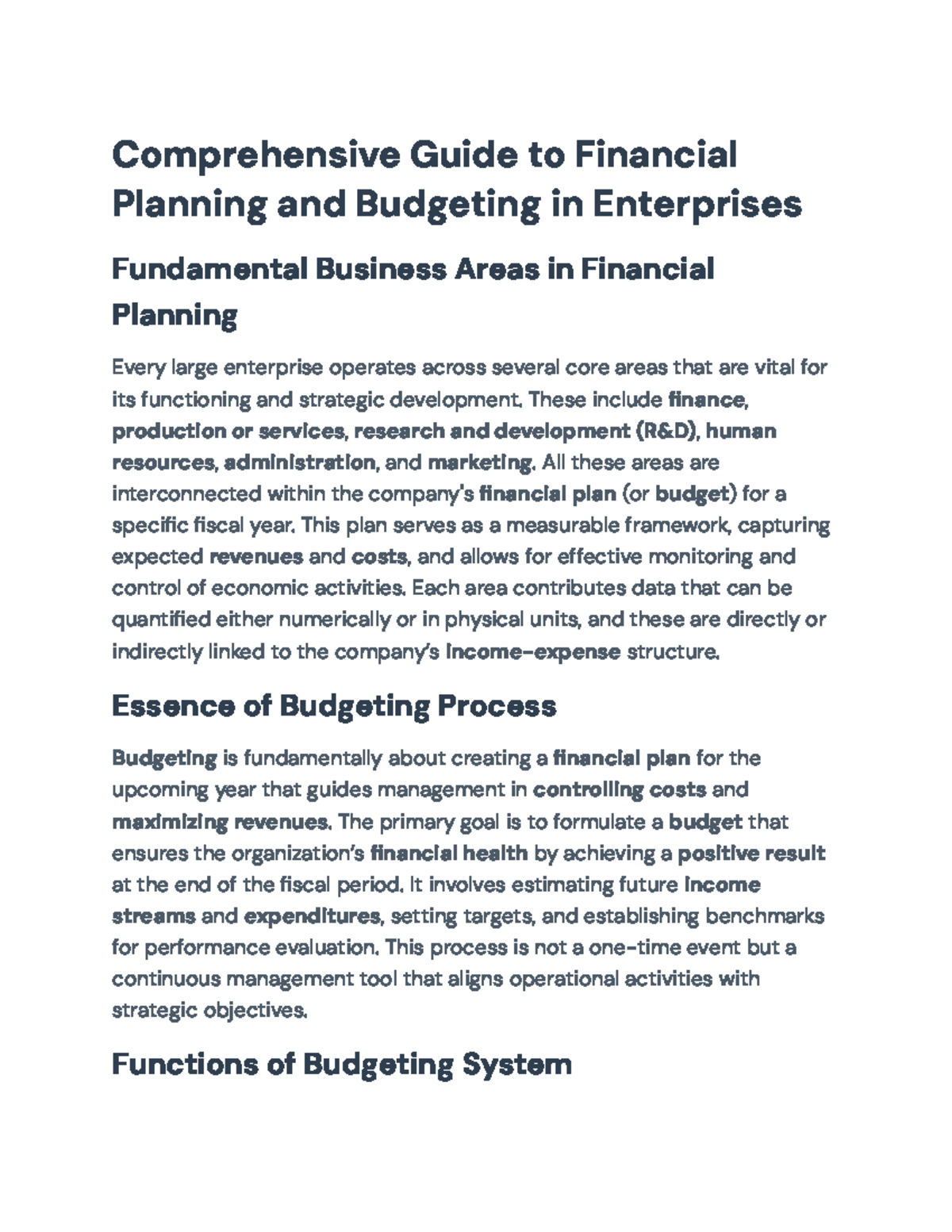 Comprehensive Guide to Financial Planning & Budgeting (BUS 101) - Studocu