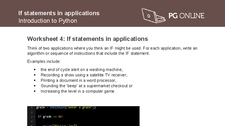 Python Worksheet 4: If Statements in Applications - Studocu