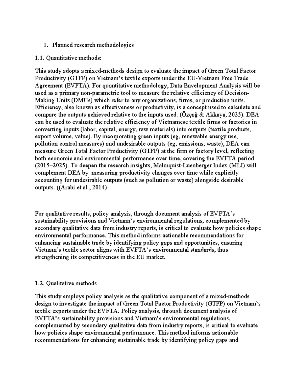 Planned Research Methodologies for GTFP Impact on Textile Exports ...