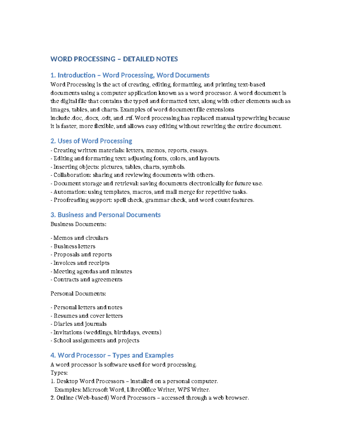 ICT 101: Word Processing Detailed Notes for Senior High - Studocu
