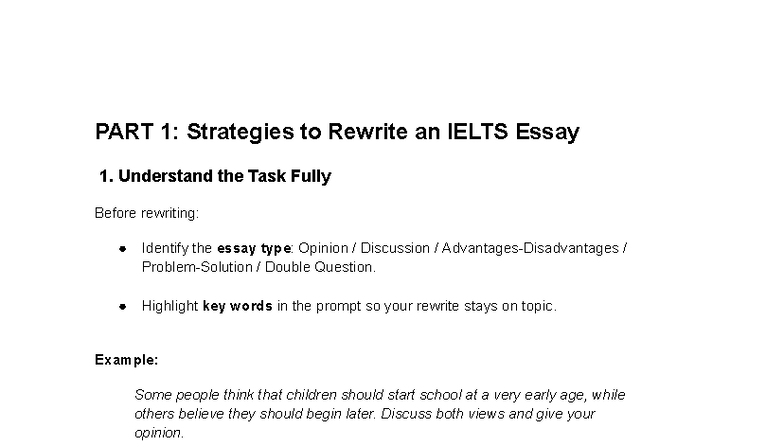 IELTS Essay Writing Strategies: Part 1 & Vocabulary Guide - Studocu